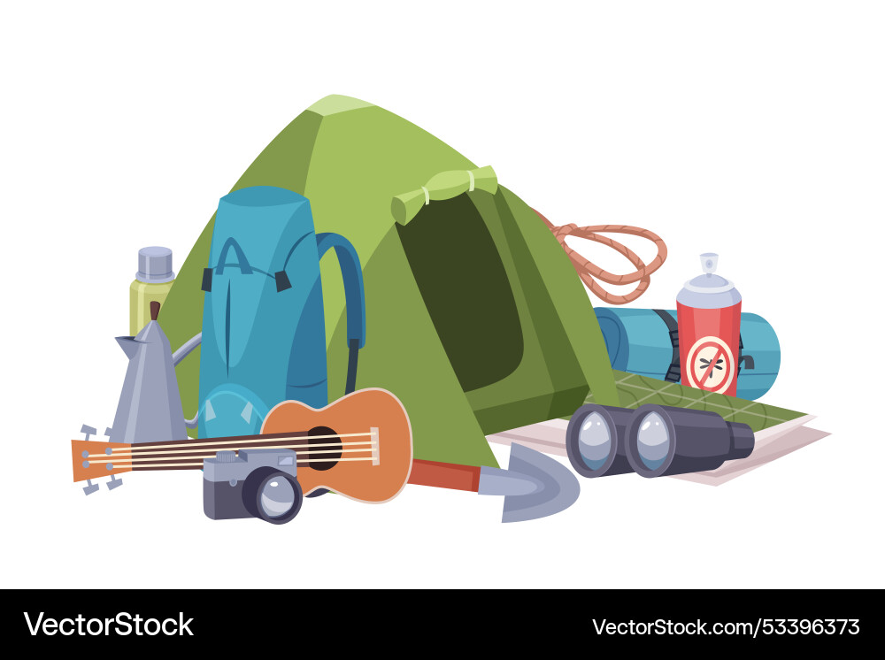 Tourist tent items for adventures camping Vector Image