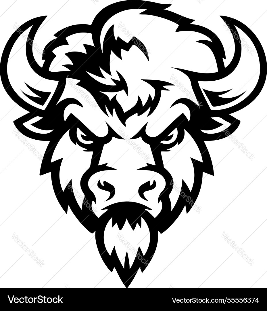 Bison head in monochrome style logo Royalty Free Vector