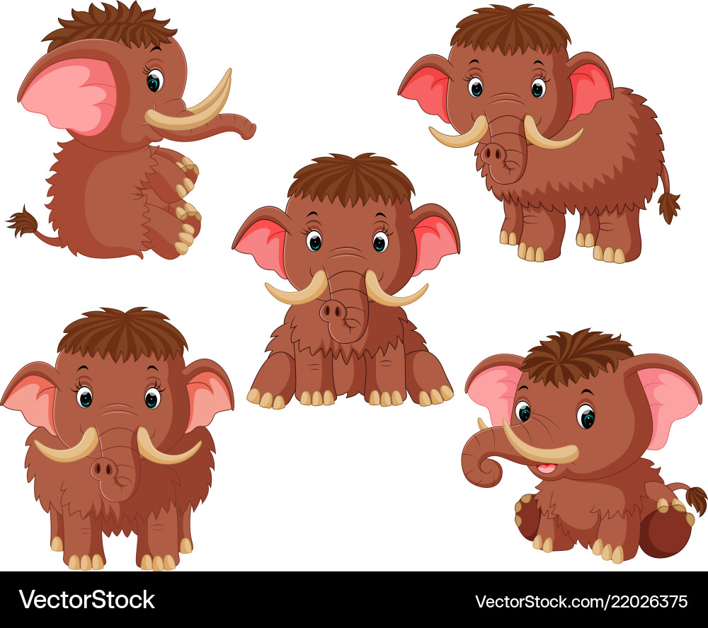 Collection of the mammoth with different pose Vector Image