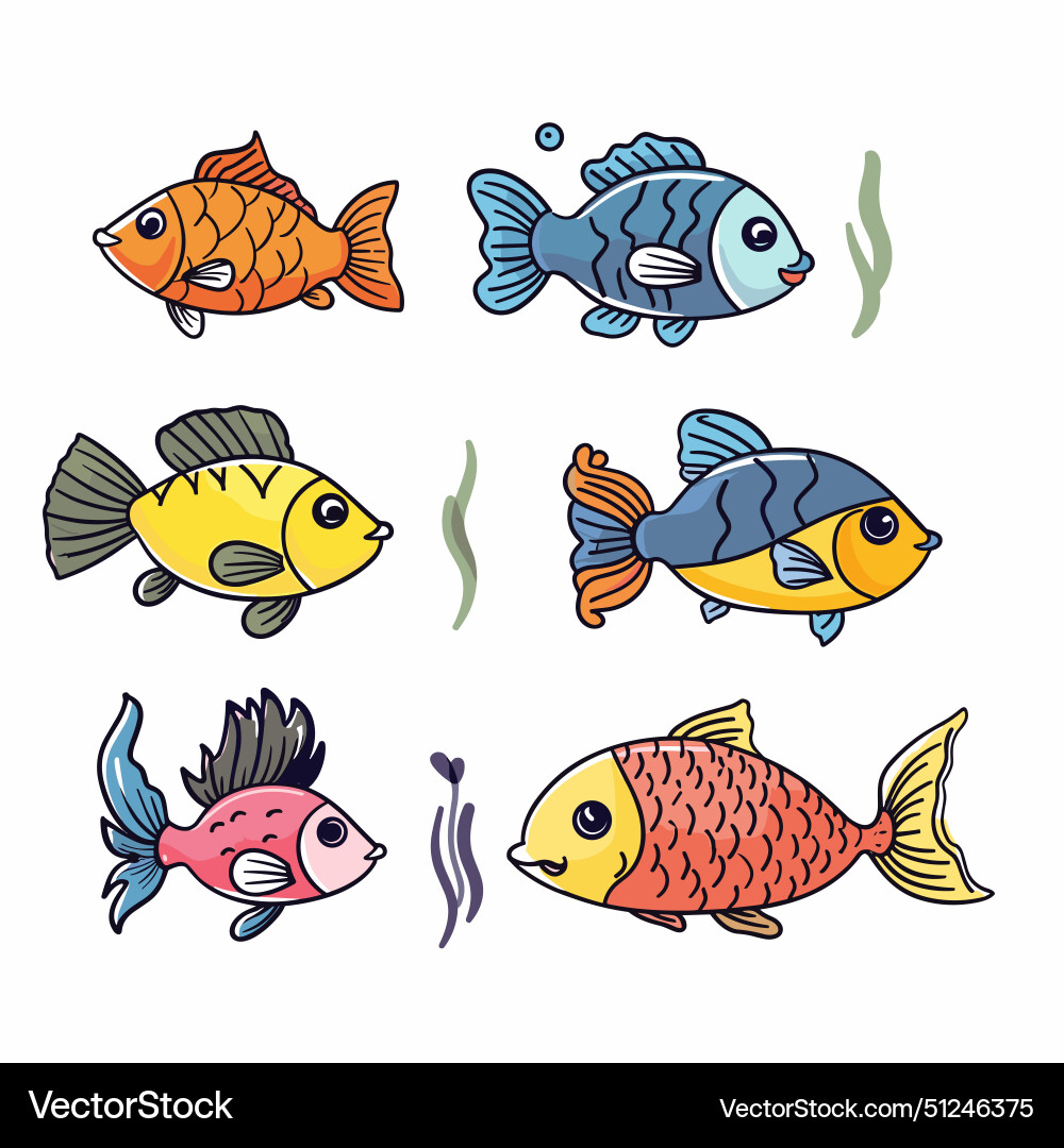 Colorful cartoon fish collection isolated white Vector Image