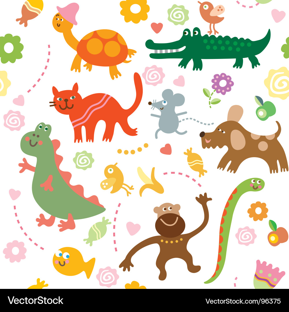 Cute Cartoon Animals Wallpaper Royalty Free Vector Image