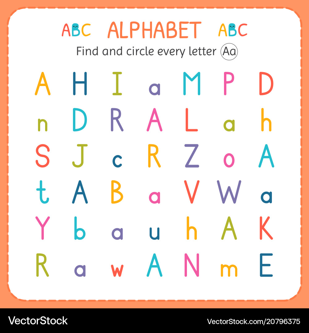 Find and circle every letter a worksheet Vector Image