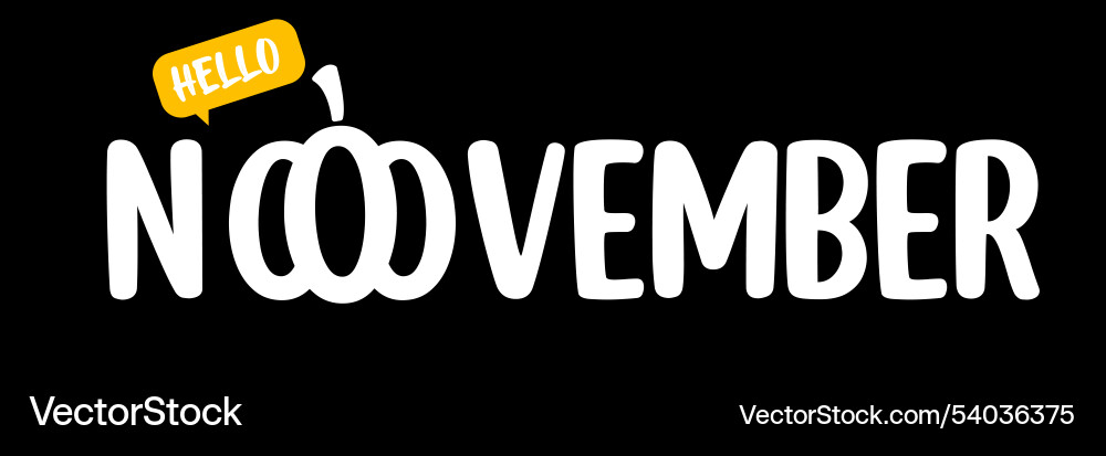 Hello november text with pumpkin isolated on black