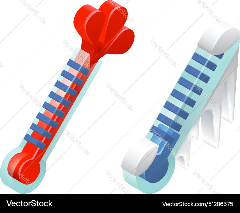 Hot and cold 3d thermometer icons Royalty Free Vector Image