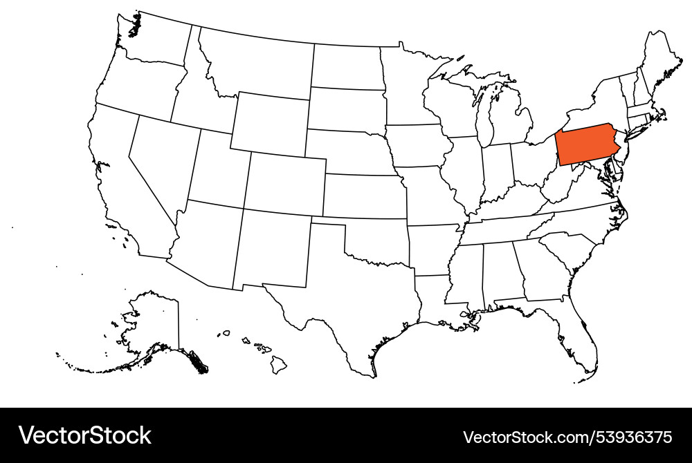 Map of the us state pennsylvania Royalty Free Vector Image