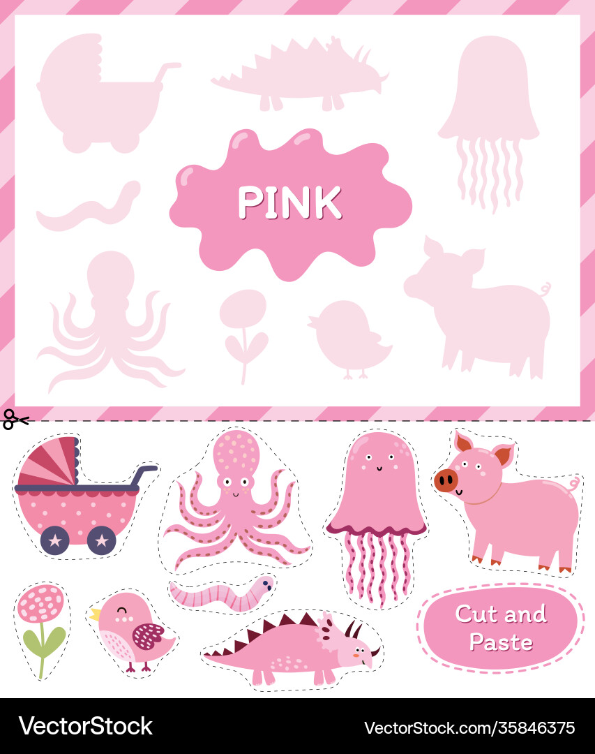 Pink color cut elements and match them Royalty Free Vector