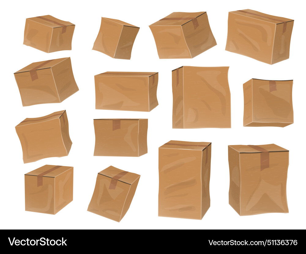 3d damaged cardboard packaging delivery box set Vector Image