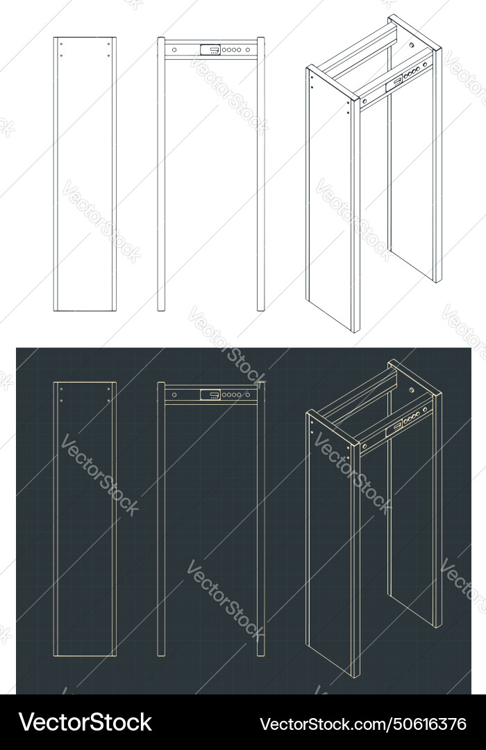 Archway metal detector blueprints Royalty Free Vector Image