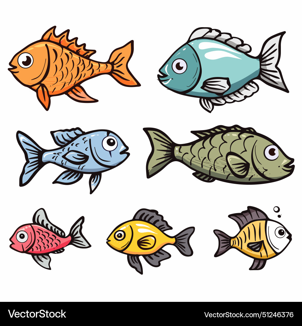 Colorful cartoon fish diverse fish Royalty Free Vector Image