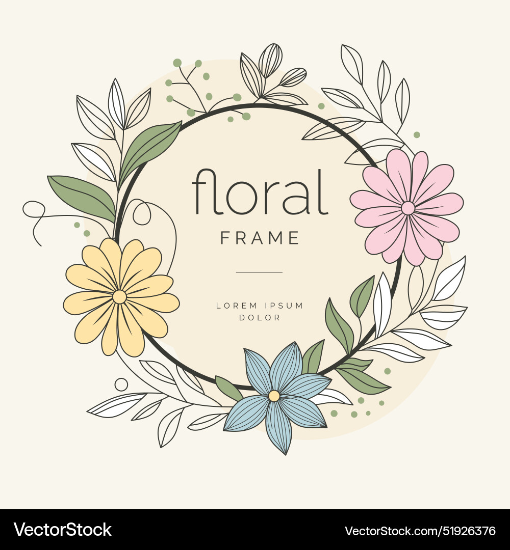 Hand drawn floral frame with flowers branch Vector Image