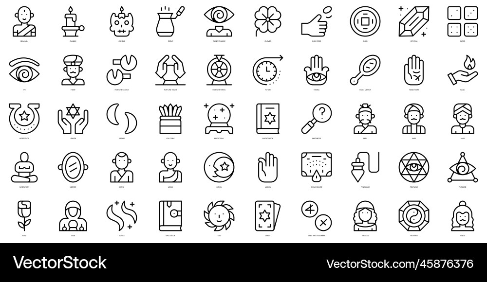 Set of thin line fortune teller icons Royalty Free Vector