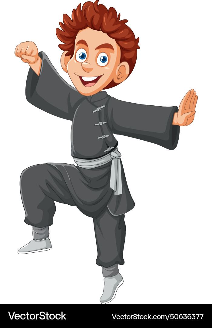 Animated boy in karate pose with a joyful Vector Image