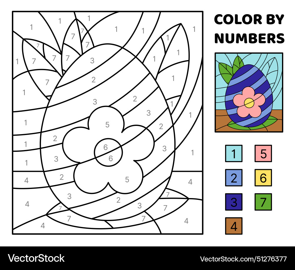 Color by number blue easter egg with leaves Vector Image