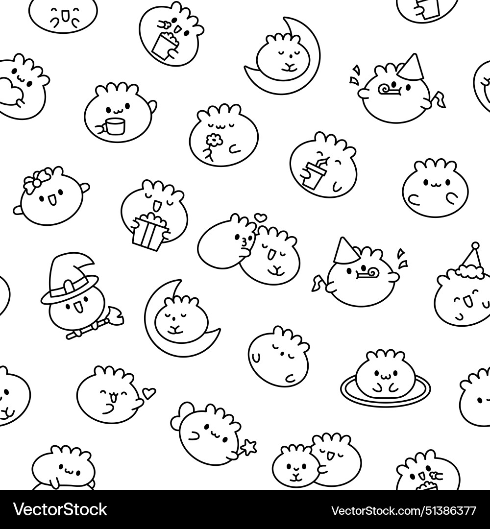Cute kawaii smiling dim sum coloring page Vector Image