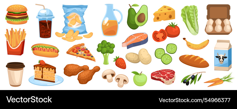 Junk Food & Healthy Options Royalty Free Vector Image
