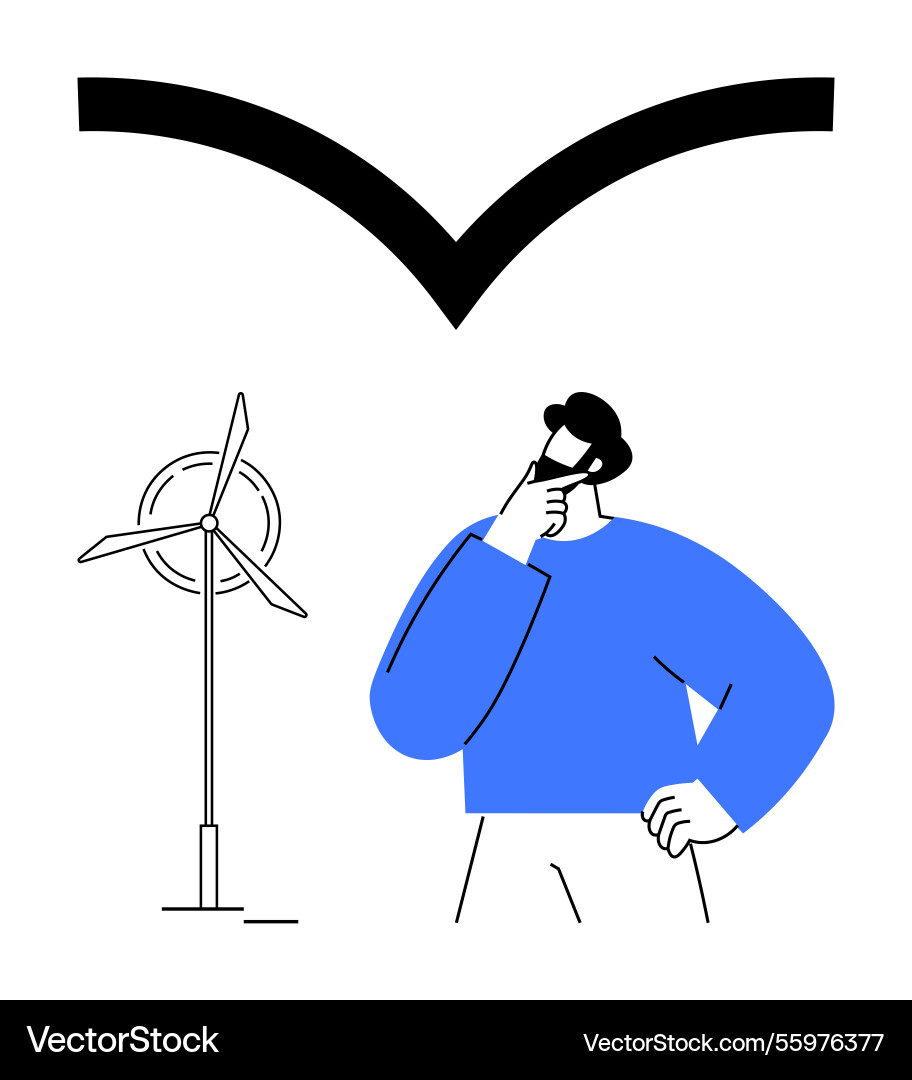 Person thinking about sustainable energy with wind
