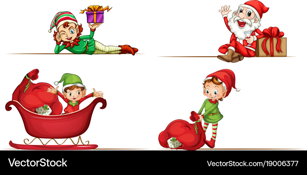Santa and christmas elves on white background Vector Image