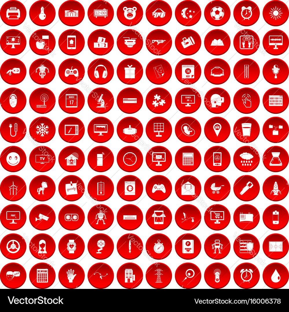 100 app icons set red Royalty Free Vector Image