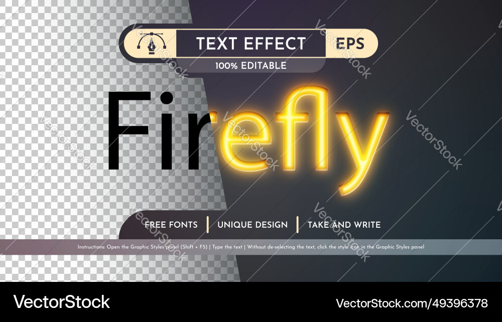 Firefly 3D Neon Text Effekt Lizenzfreies Vektorbild