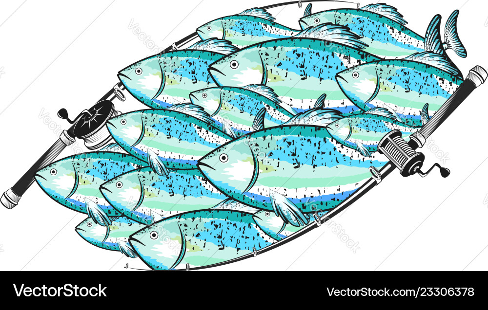 Fishing rod and fish Royalty Free Vector Image