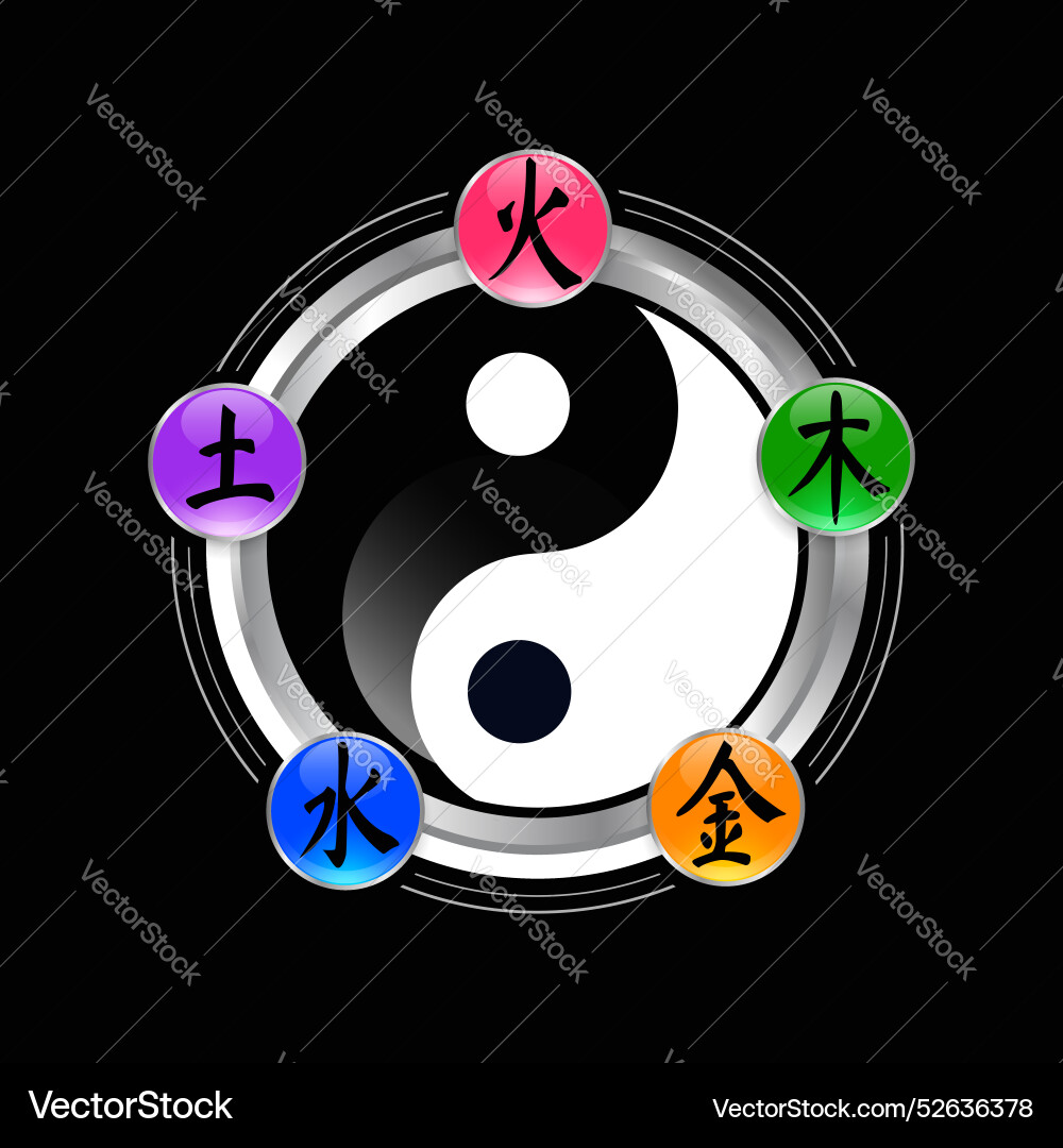 Logo ying yang five elements Royalty Free Vector Image