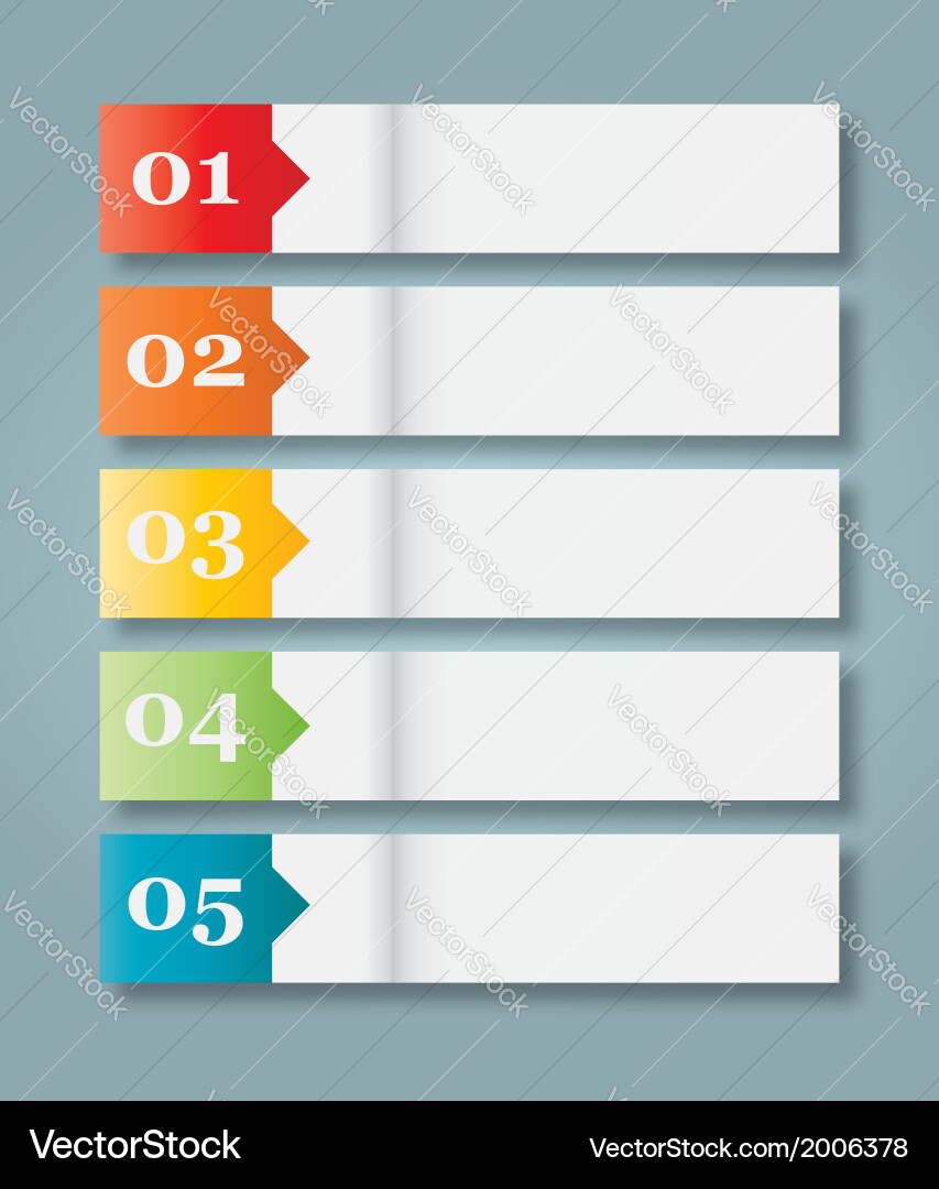 Set of 5 numbered paper style headers Royalty Free Vector