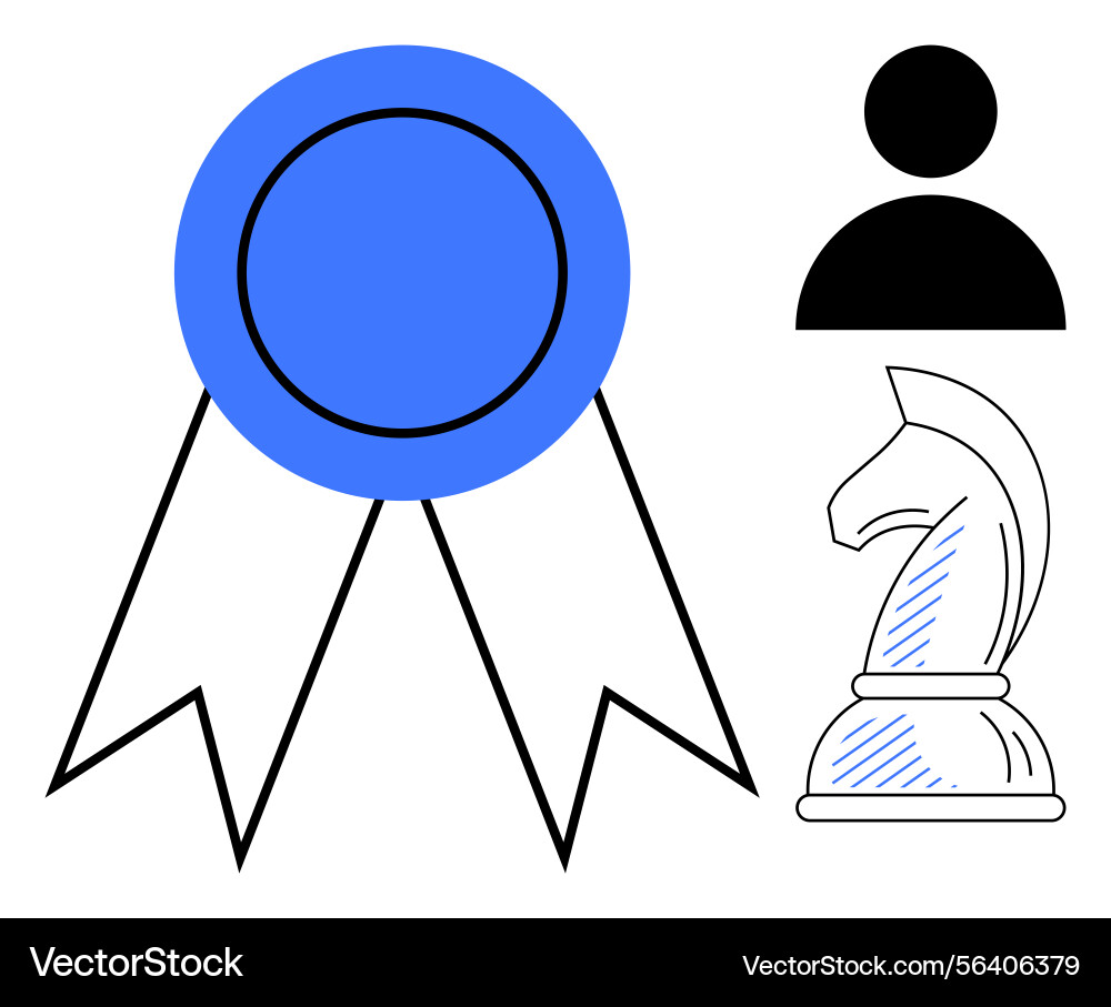 Achievement badge chess knight and user icon Vector Image
