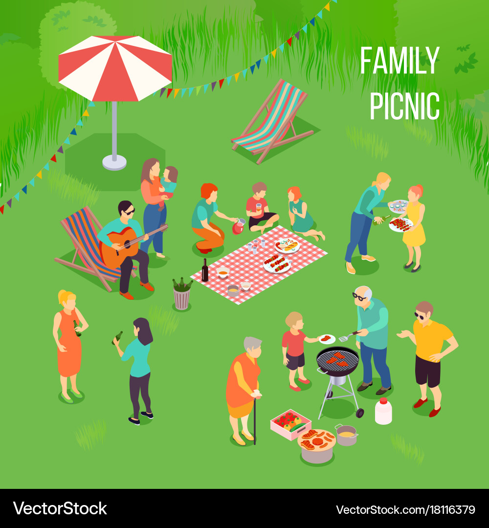 Family picnic isometric Royalty Free Vector Image