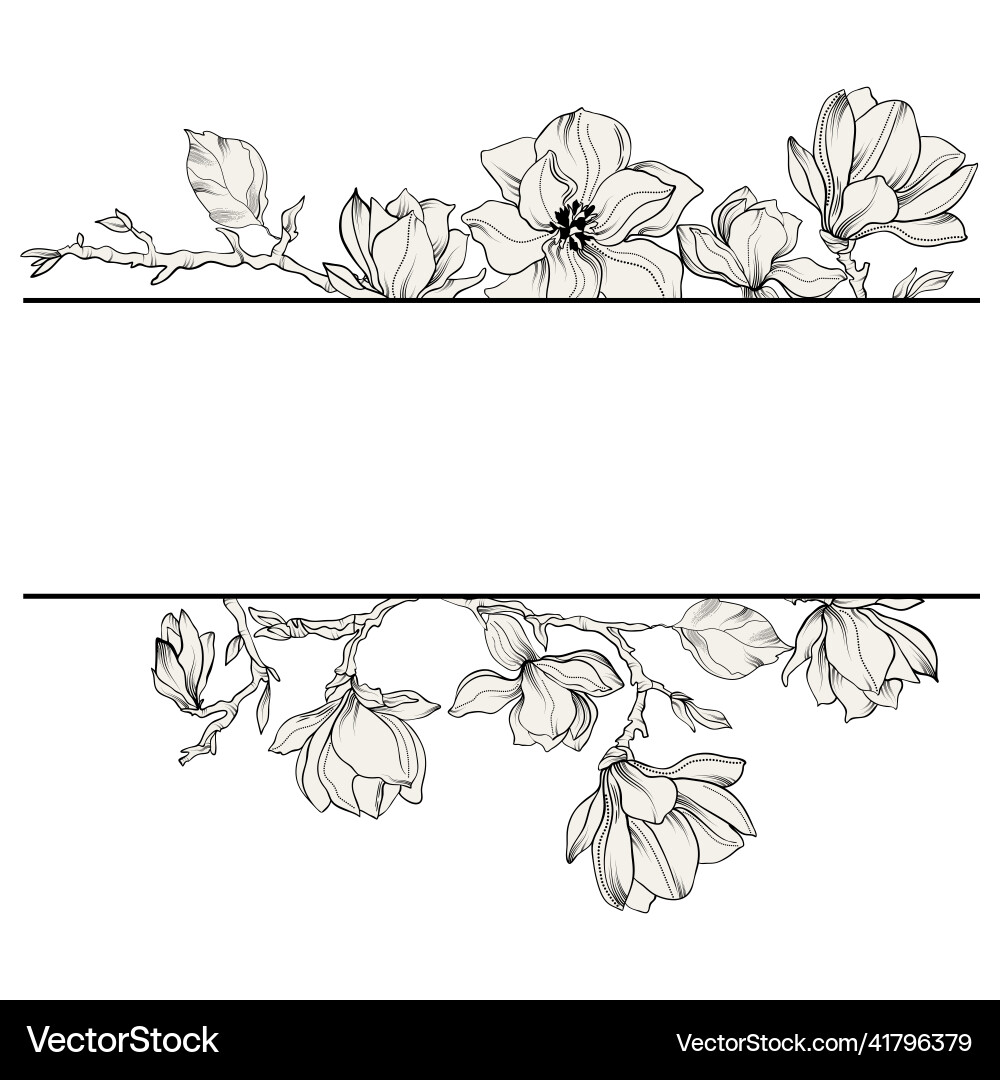 Floraler Rand mit Magnolia Blumen Lizenzfreies Vektorbild