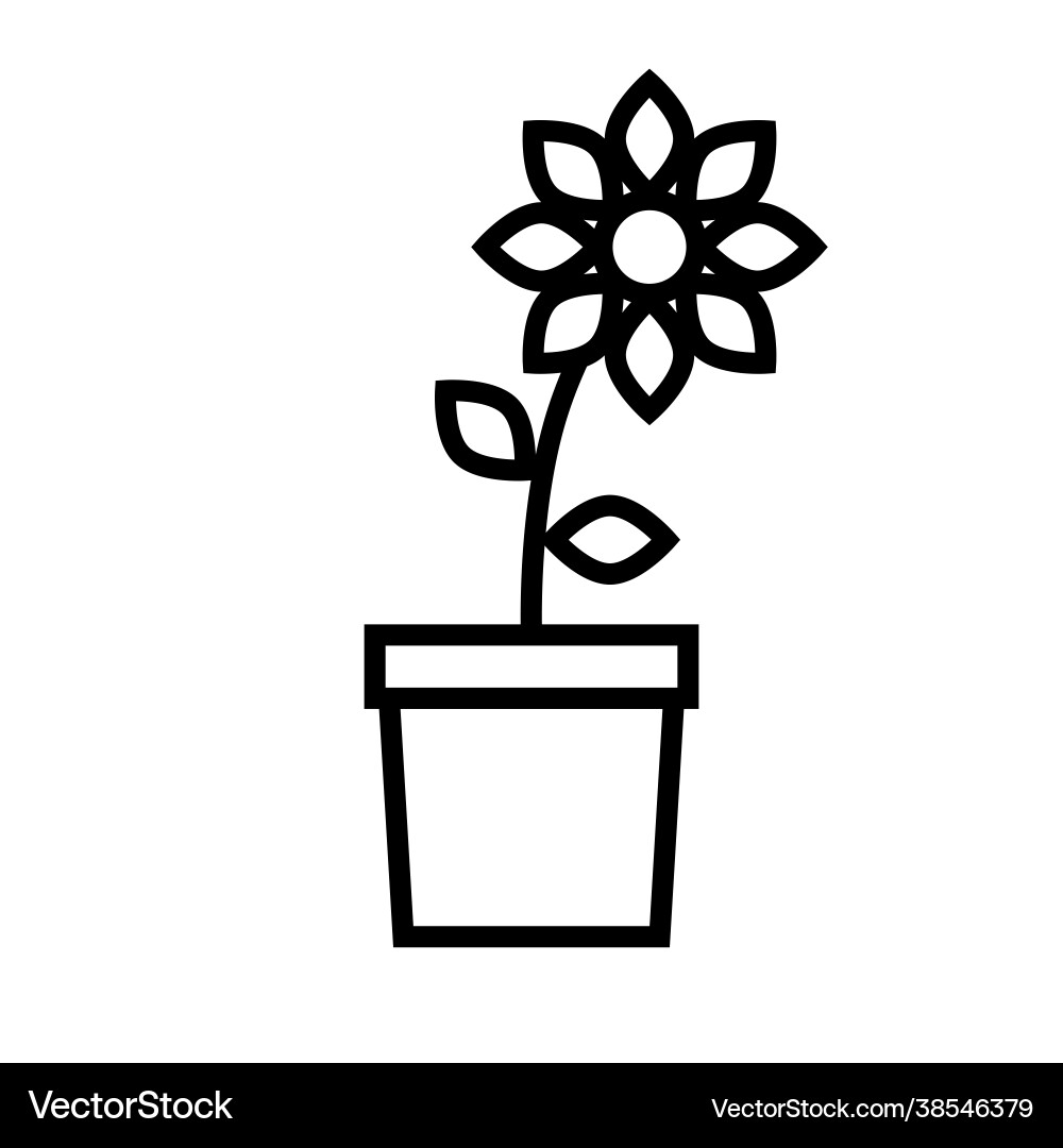 Flower in plant pot outline icon Royalty Free Vector Image