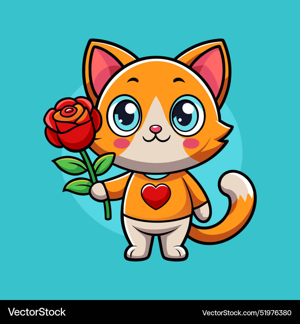 Cute cat with rose flower Royalty Free Vector Image