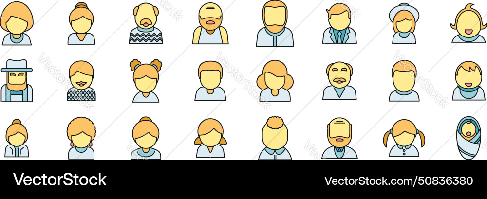 Generation icons set color line Royalty Free Vector Image