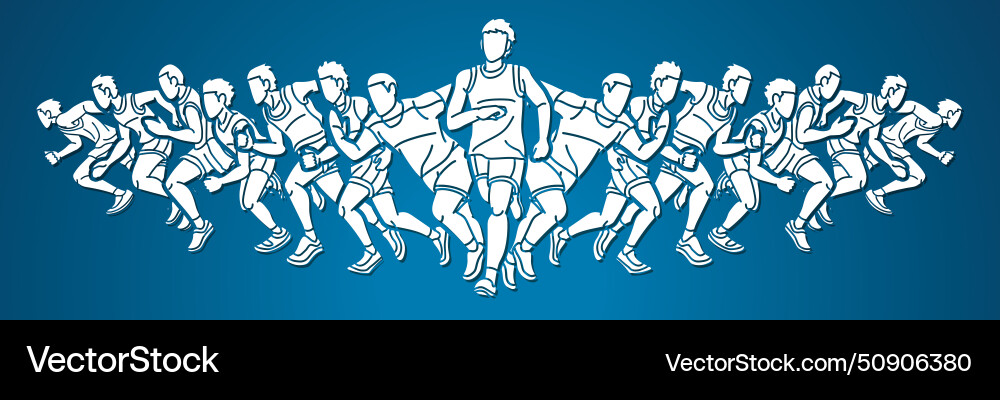 Group of people running together men runner Vector Image