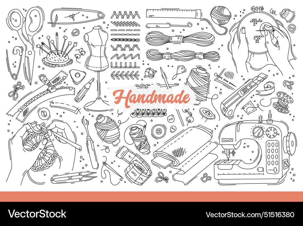 Handmade items and equipment for embroidery Vector Image
