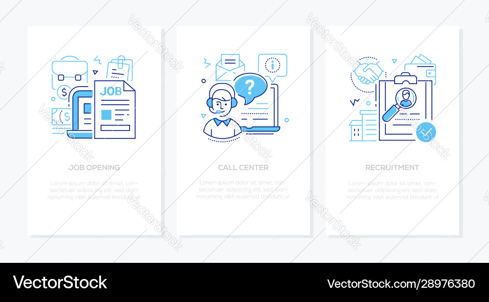 Hr management - line design style banners set Vector Image