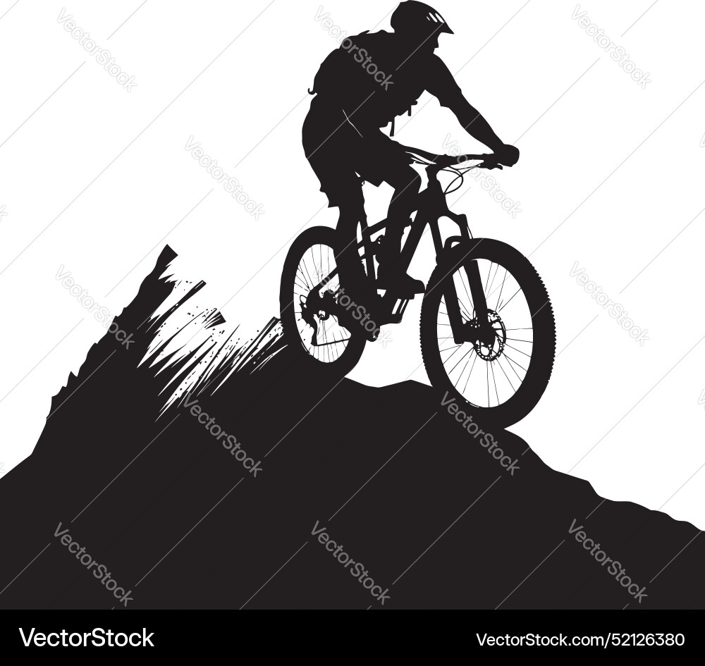 Mountain majesty biker on a grand backdrop Vector Image