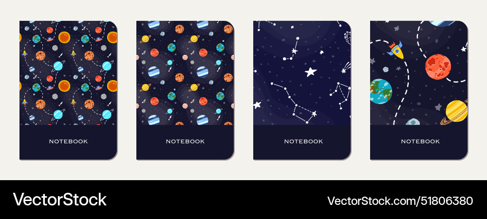 Note book cover design cosmic pattern for kids Vector Image