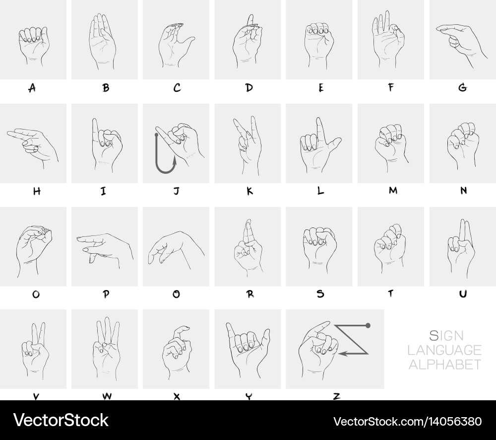 Sketch set of hand sign language alphabet Vector Image