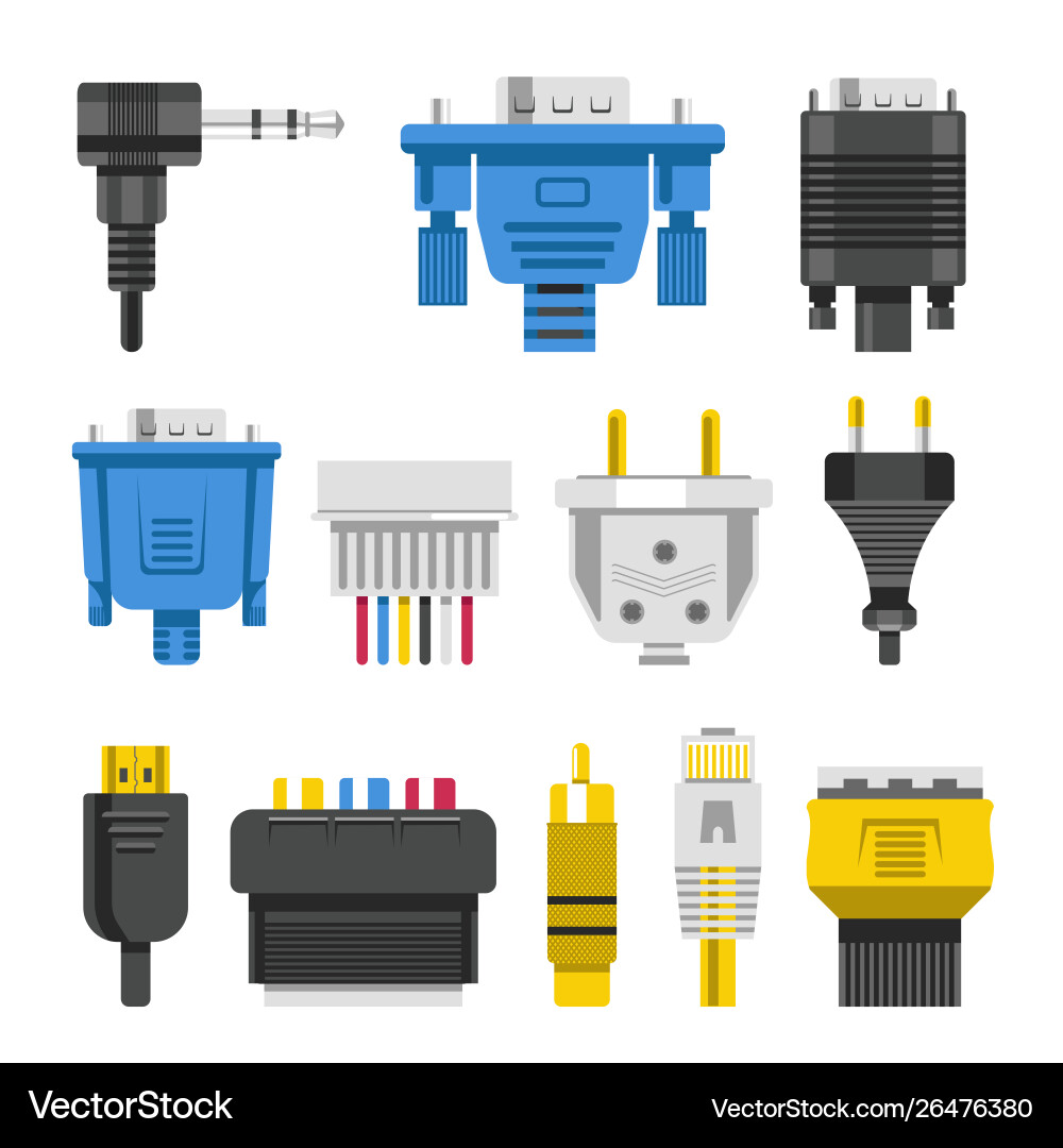 Wiring connectors and cables audio or video Vector Image
