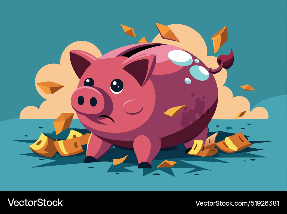 Broken piggy bank with falling coins Royalty Free Vector