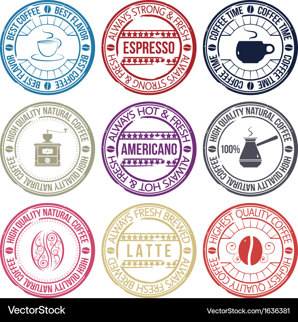 Coffee stamp set Royalty Free Vector Image - VectorStock