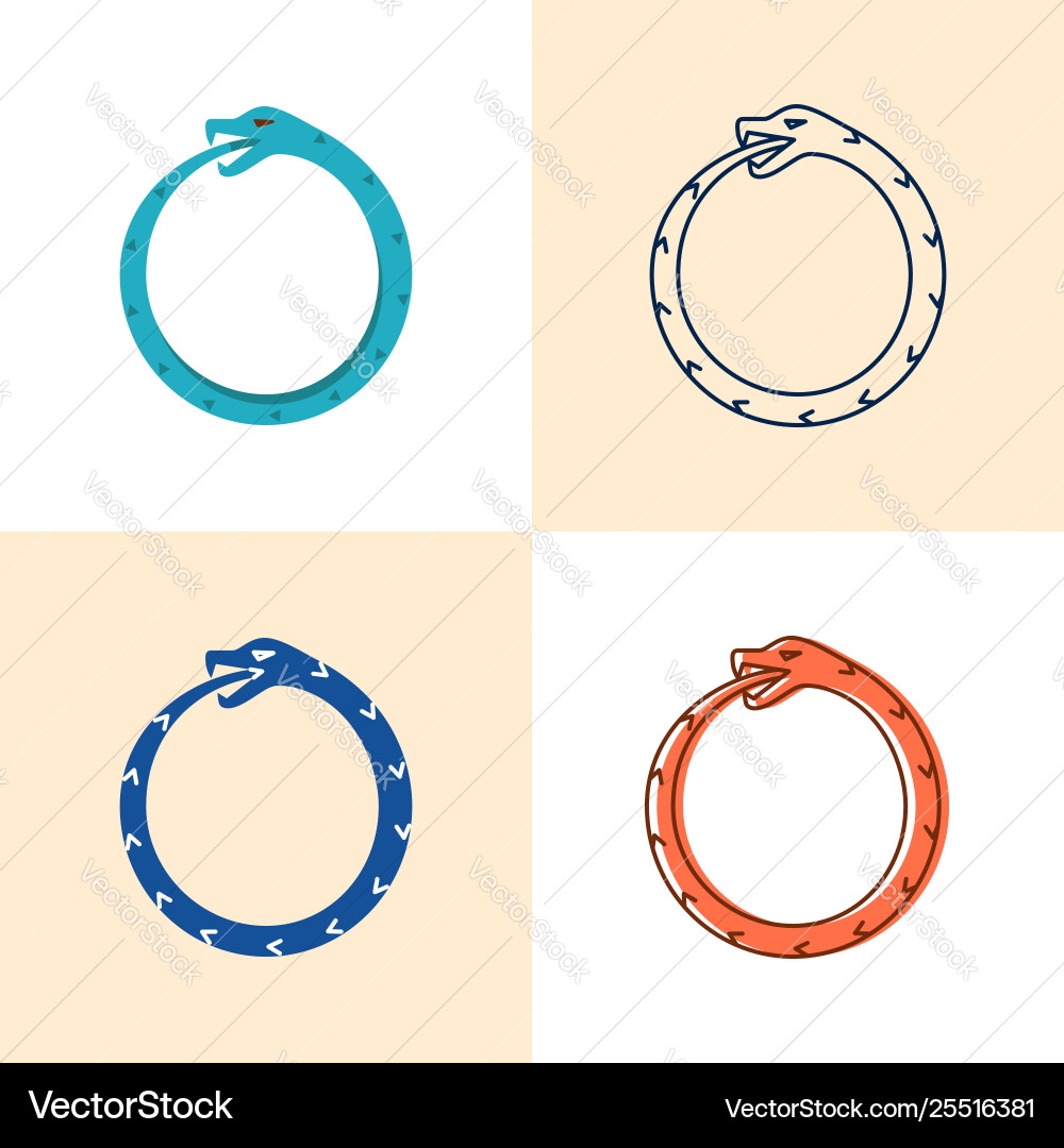 Ouroboros snake icon set in flat and line style Vector Image