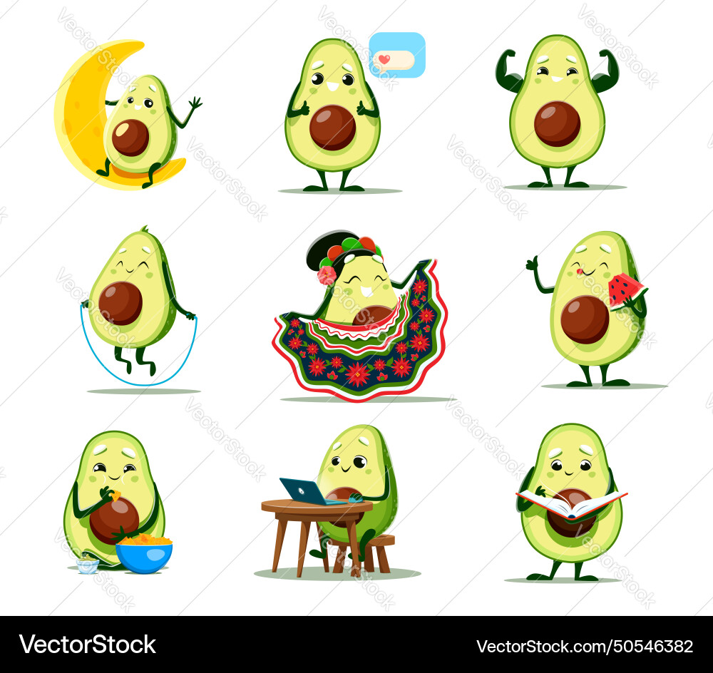 Cartoon avocado characters cute vegetable Vector Image