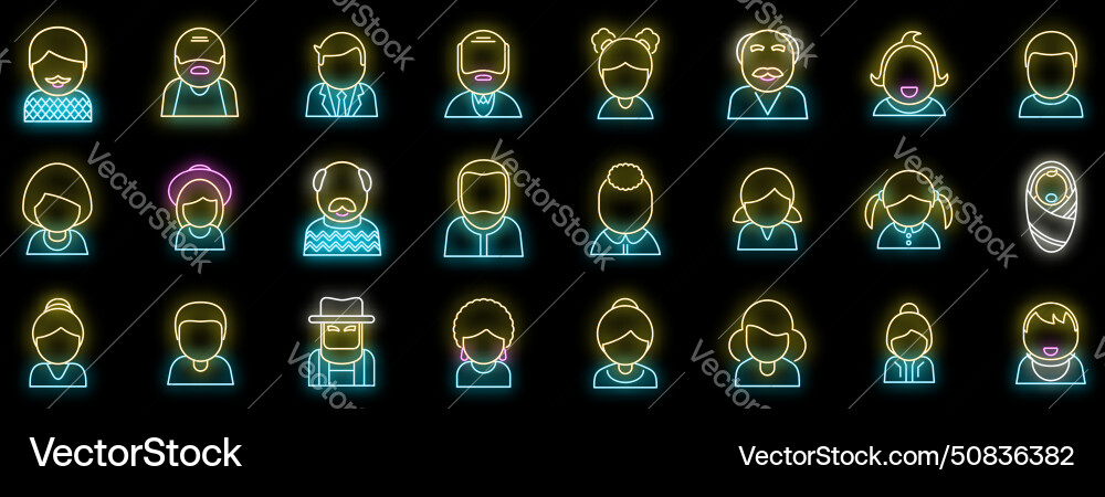 Generation icons set neon Royalty Free Vector Image