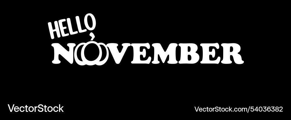 Hello november text with pumpkin isolated on black