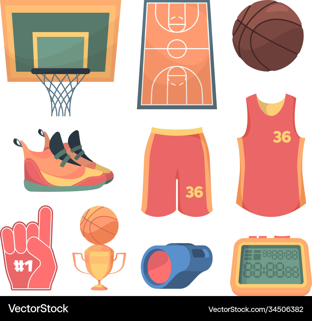Necessary basketball things set lined sports Vector Image
