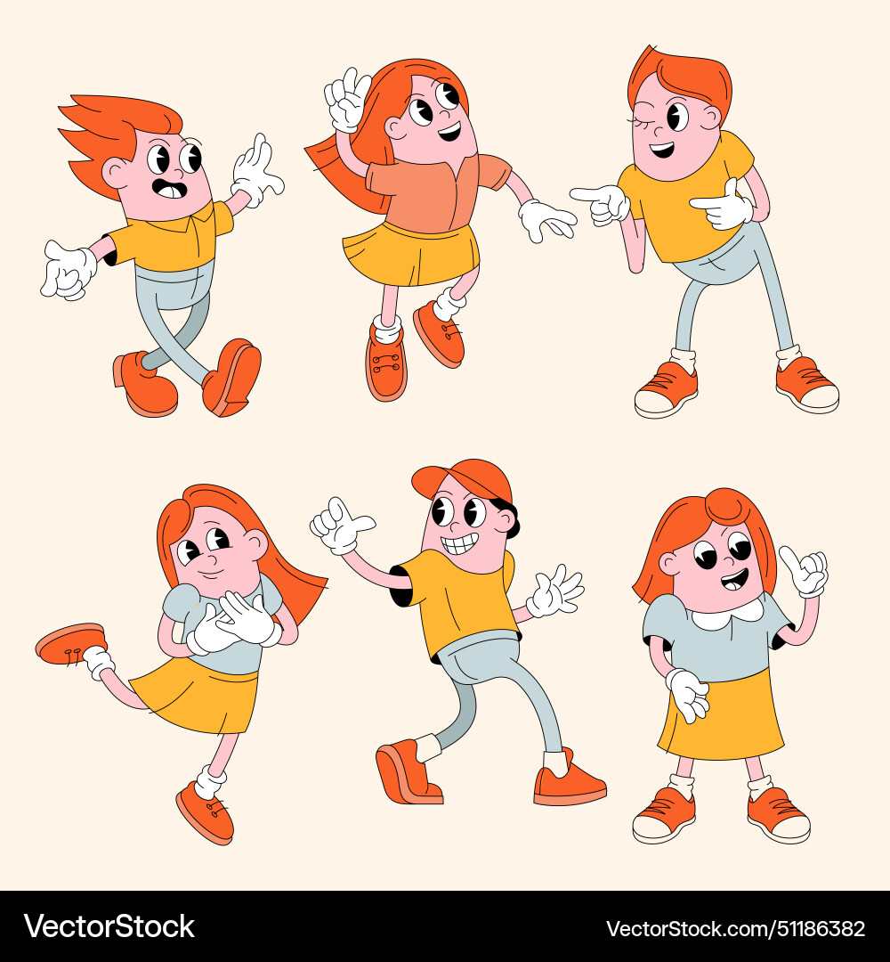 Set of 70s groovy comic characters Royalty Free Vector Image