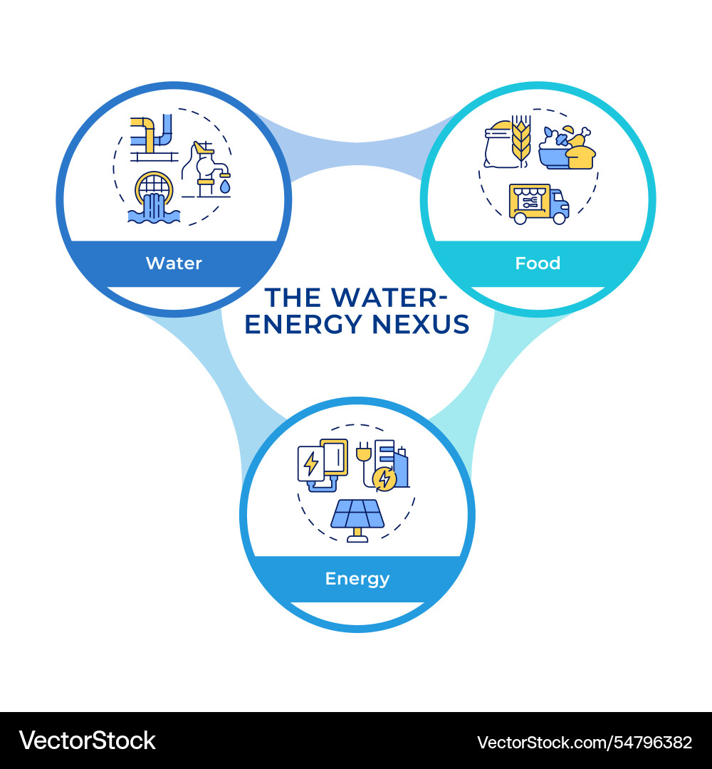 Water energy nexus infographic circles flowchart Vector Image