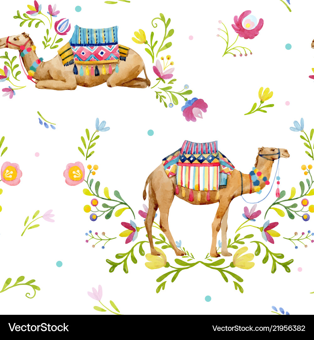 Watercolor camel pattern Royalty Free Vector Image