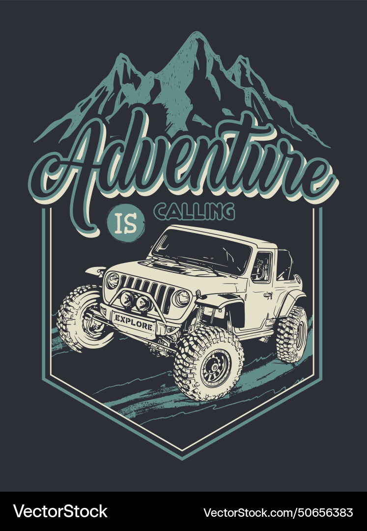Adventure vehicle on mountains background Vector Image